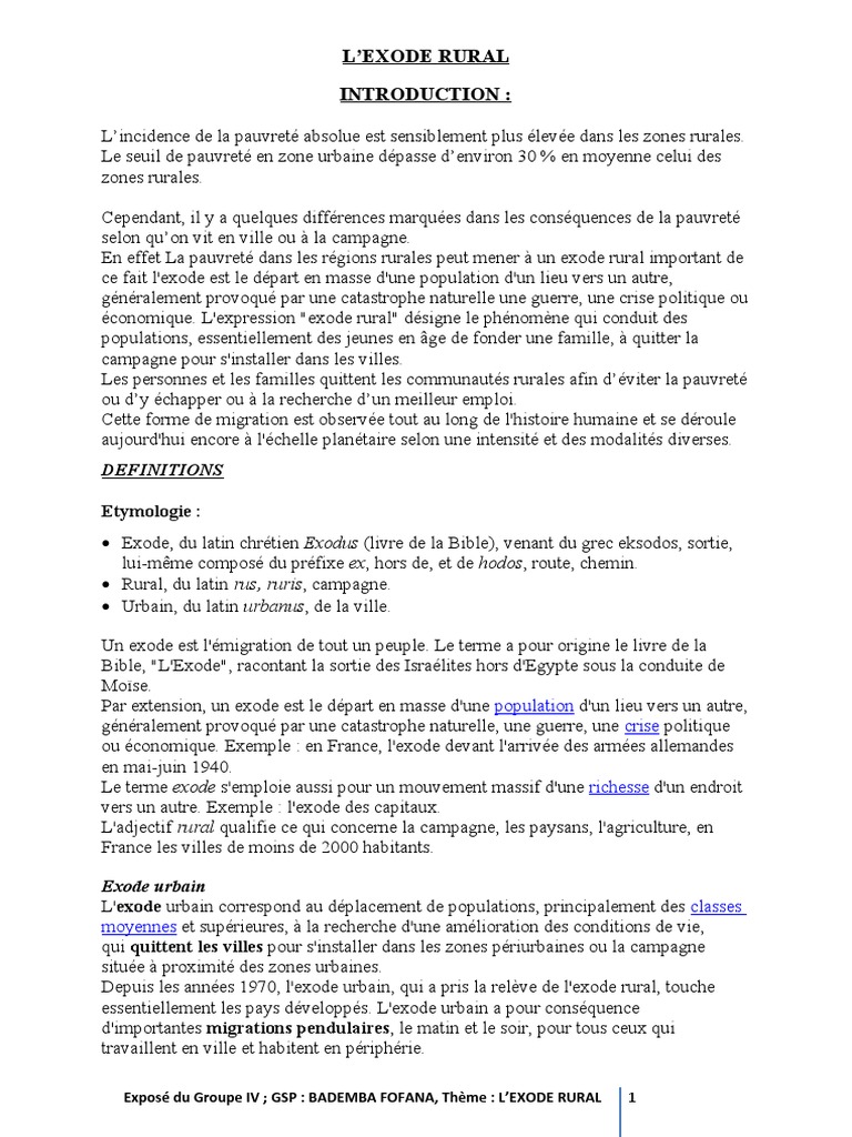 Exode Rural Expose Aissata Bah Bademba Fofana | PDF | Migration humaine ...