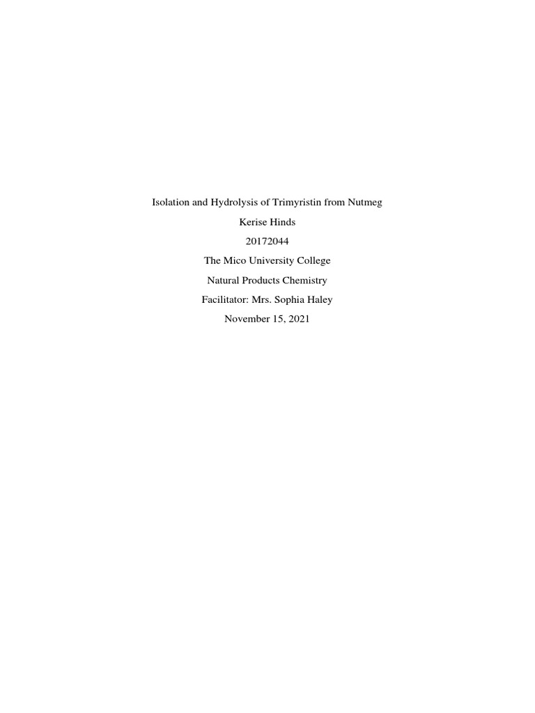 Isolation and Hydrolysis of Trimyristin | PDF | Mole (Unit) | Filtration