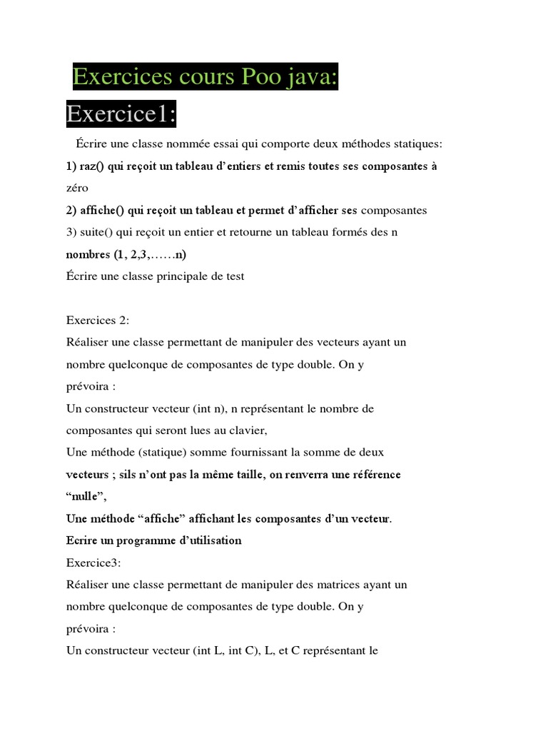 Exercice Java | PDF | Classe (informatique) | Constructeur (programmation)