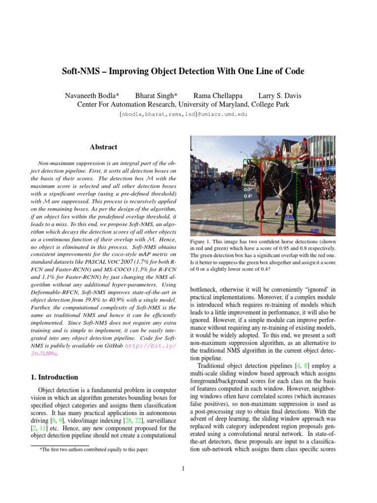 Soft-NMS - Improving Object Detection With One Line of Code | PDF | Deep Learning | Cybernetics