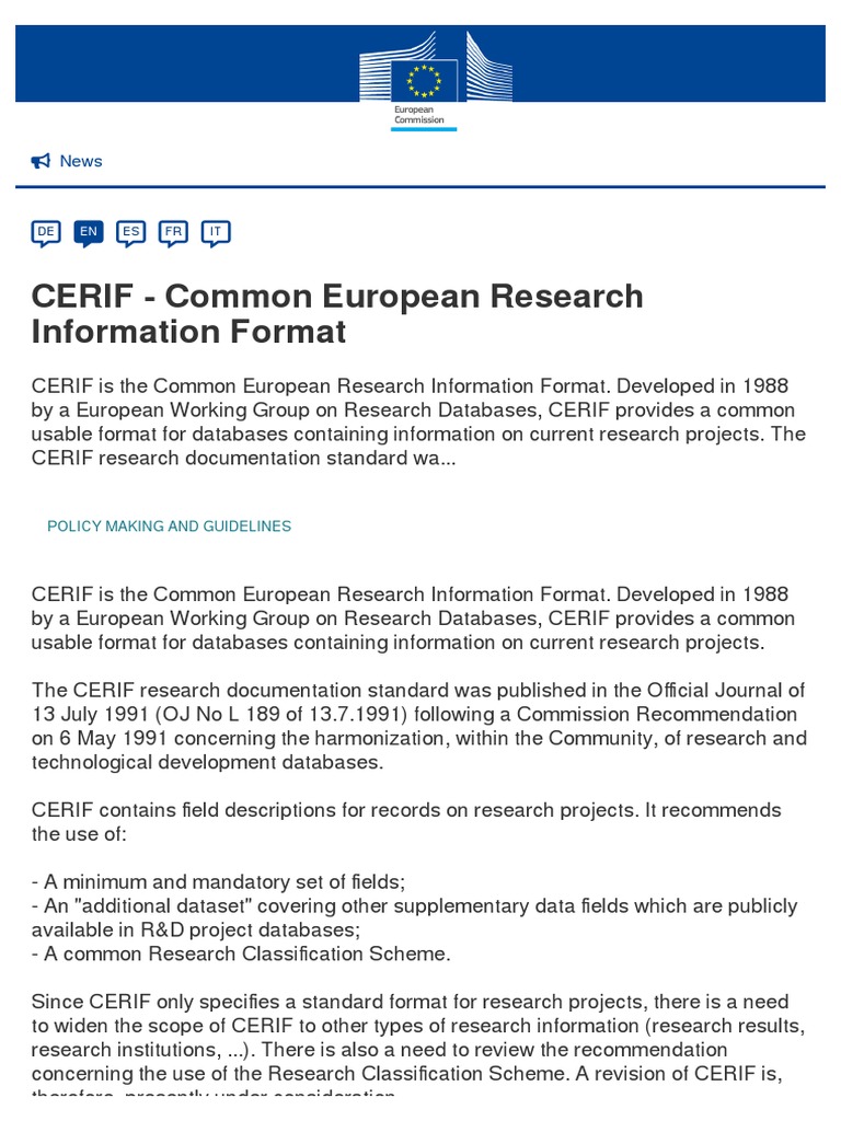 CERIF - Common European Research Information Format: News | PDF | Art ...
