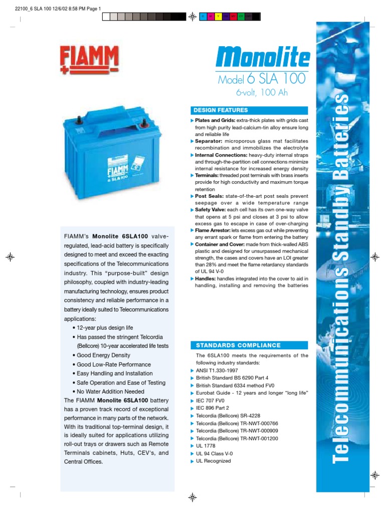 FIAMM Monolite 6 SLA 100 Battery | PDF | Manufactured Goods | Physical ...