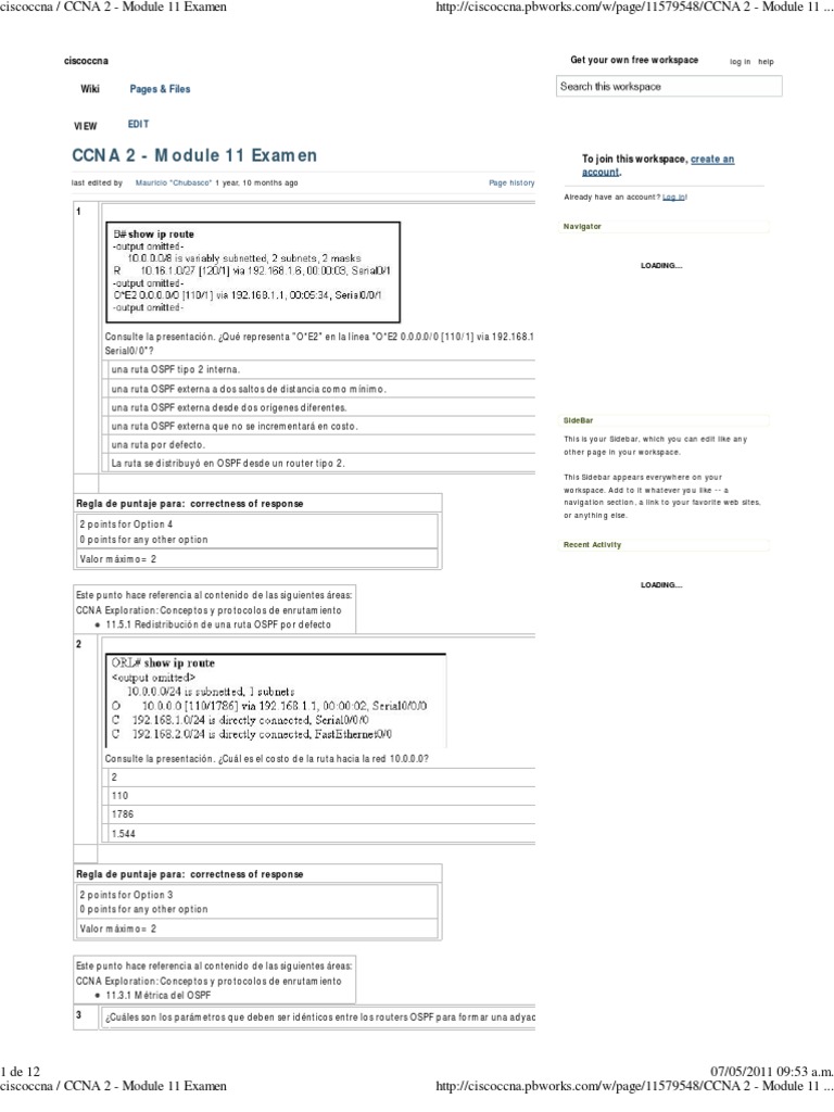 Ccna 2 Modulo 11 Examen 100 Pdf Enrutador Computación
