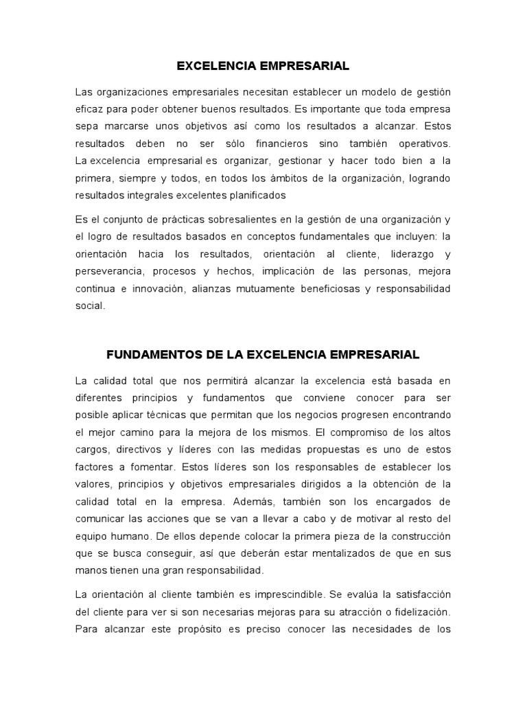 Excelencia Empresarial | PDF | Calidad (comercial) | Liderazgo
