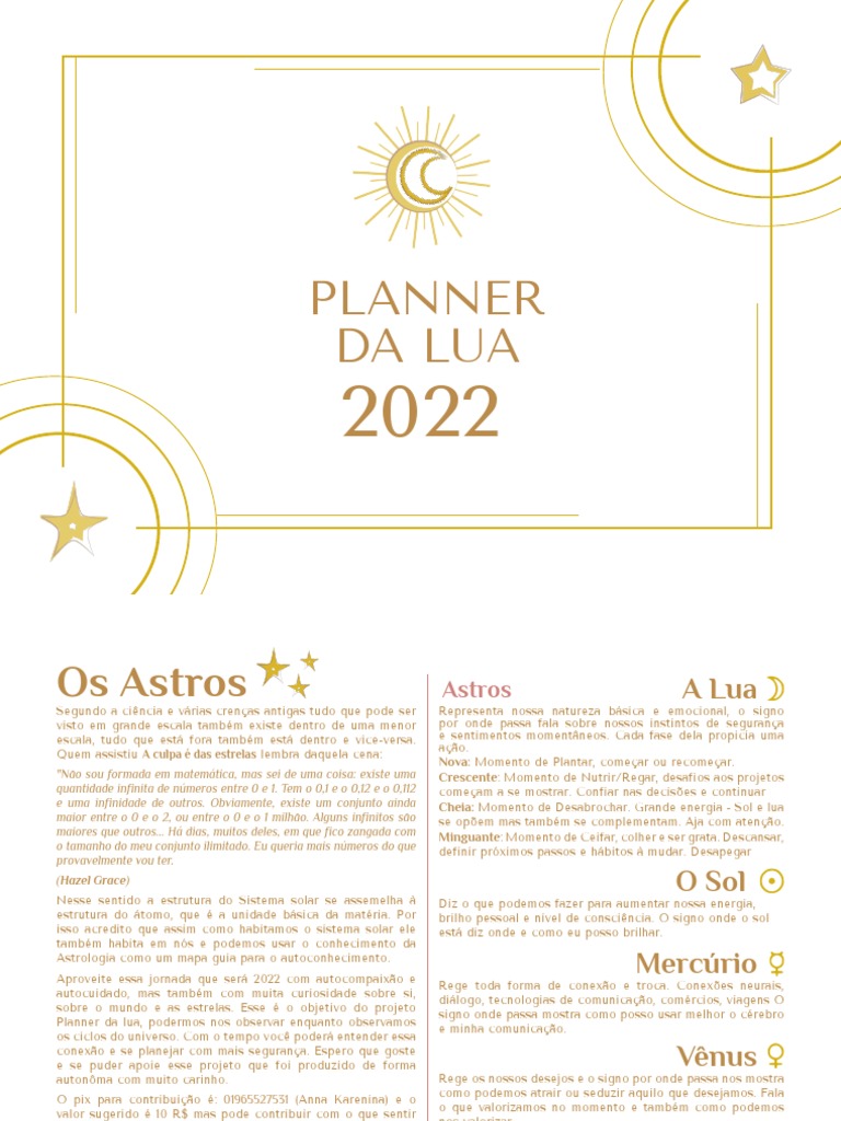Planner Da Lua 2022 | PDF | Lua | Saturno