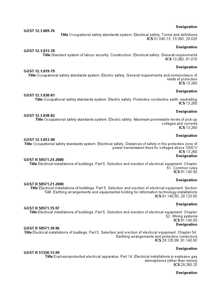 GOST LISTESI - Electrical Safety Standards | PDF | Electrical Wiring ...