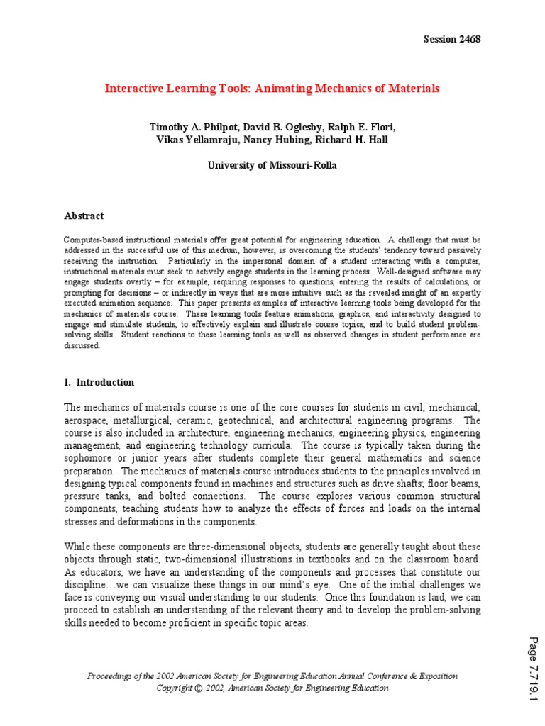 Interactive Learning Tools: Animating Mechanics of Materials | PDF | Stress (Mechanics ...