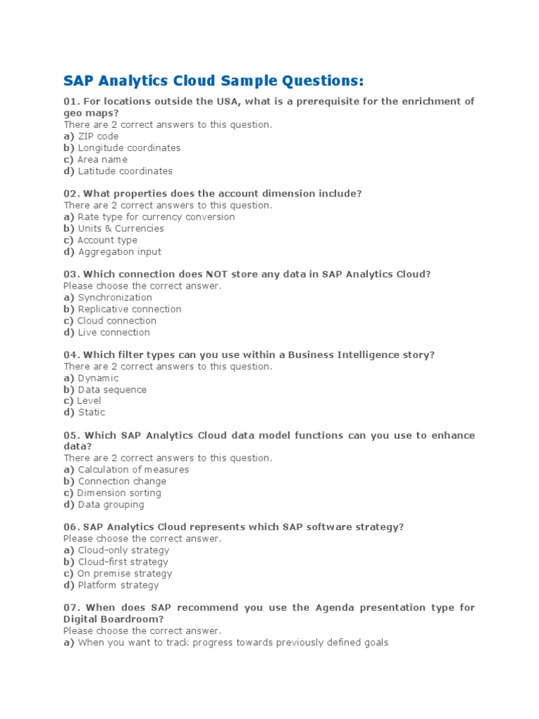 SAP Analytics Cloud Sample Questions - ERP | PDF | Analytics | Cloud ...