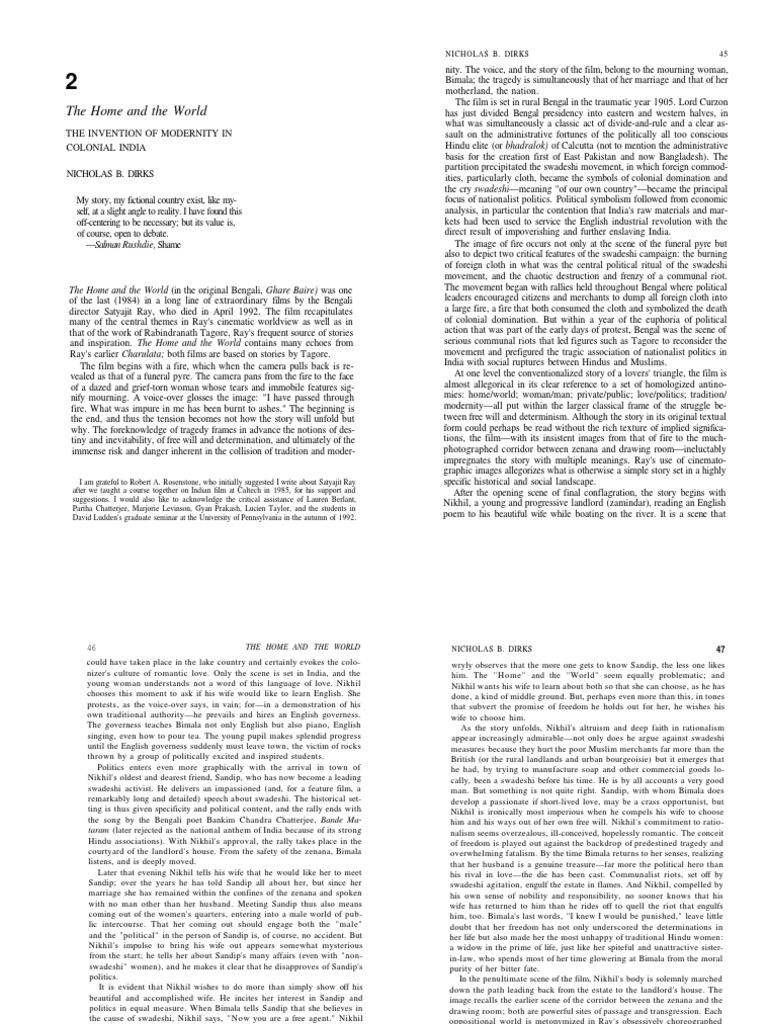 Dirks Homeandworld Satyajit Ray | PDF | Rabindranath Tagore | Nationalism