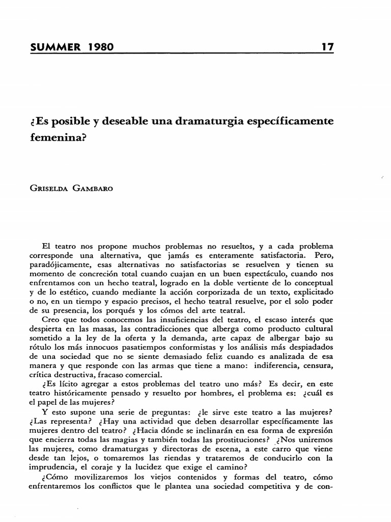 Griselda Gambaro Opinión. | PDF | Teatro | William Shakespeare