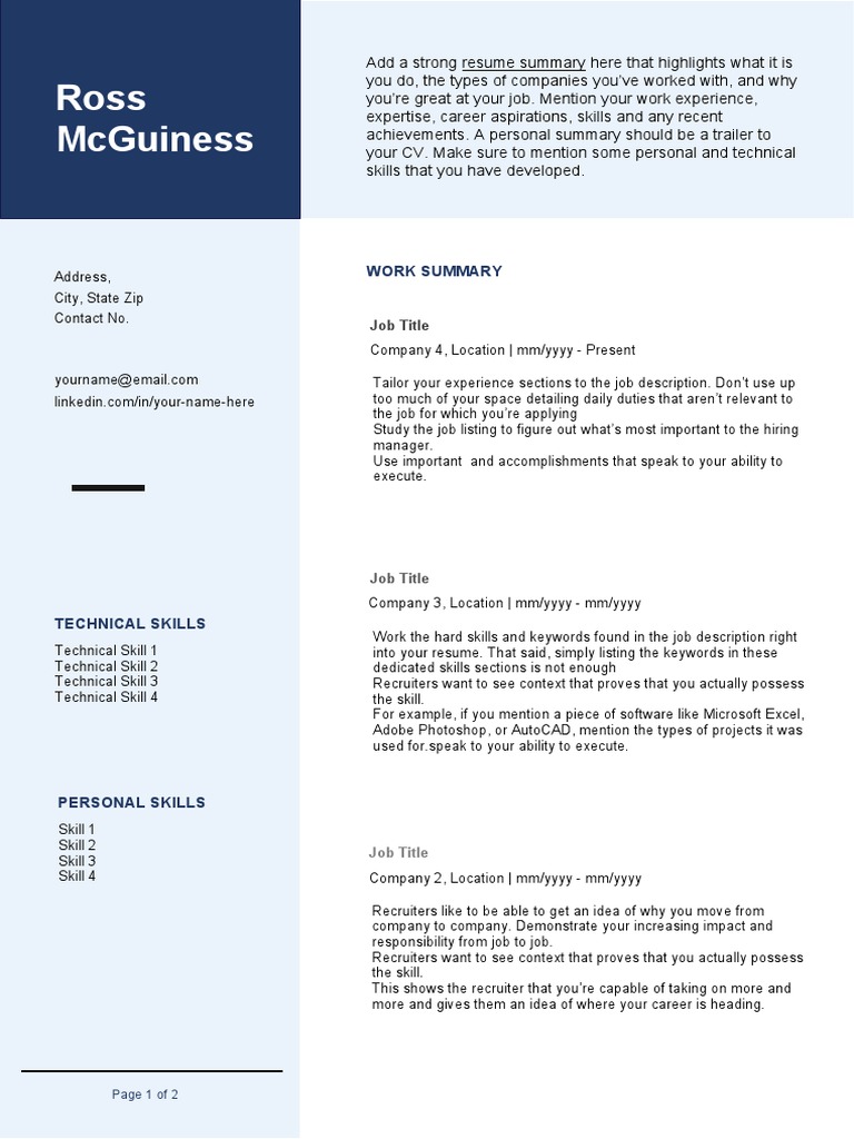 Ross Mcguiness: Work Summary | PDF | Résumé | Communication