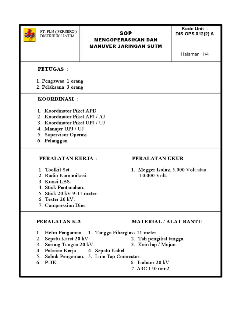 Sop Mengoperasikan Dan Memanuver Jaringan Sutm | PDF