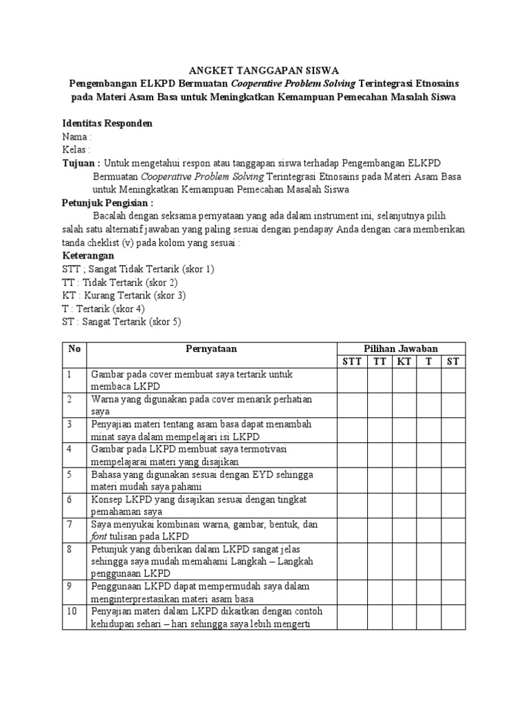 Lembar Angket Tanggapan | PDF
