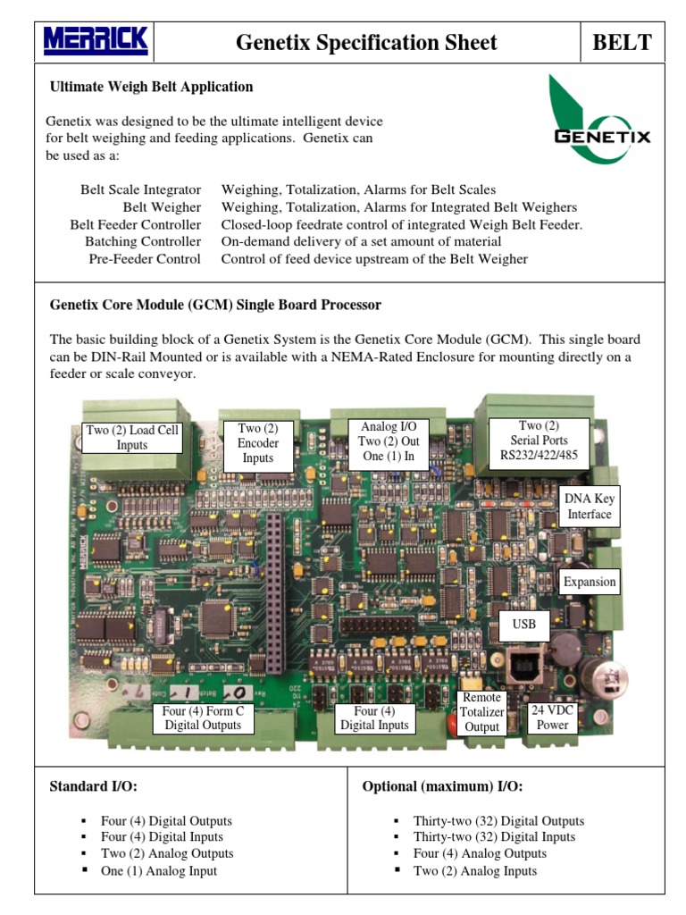 Spec Sheet Genetix Belt | PDF | Input/Output | Electrical Engineering