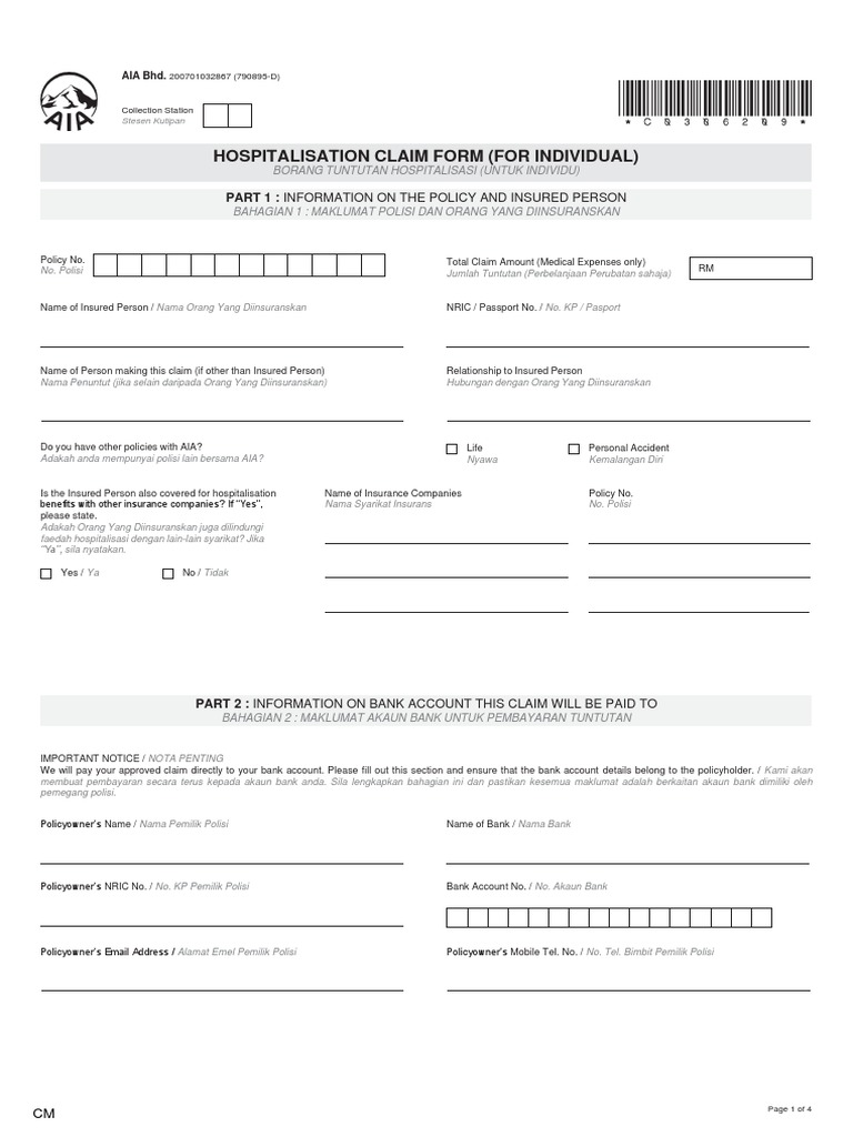 AIA Hospitalisation ClaimForm 091121 | PDF