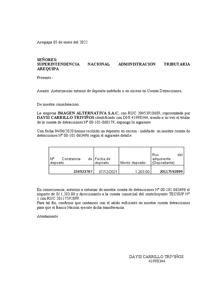 Solicitud Extorno - Sunat | PDF