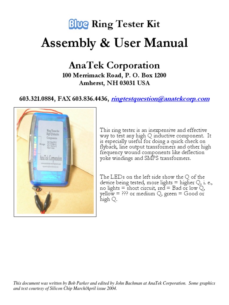 Blue Ring Tester Manual | PDF | Printed Circuit Board | Equipment