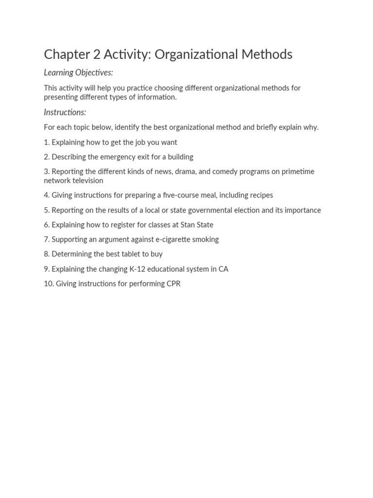 Chapter 2 Activity Organizational Methods | PDF