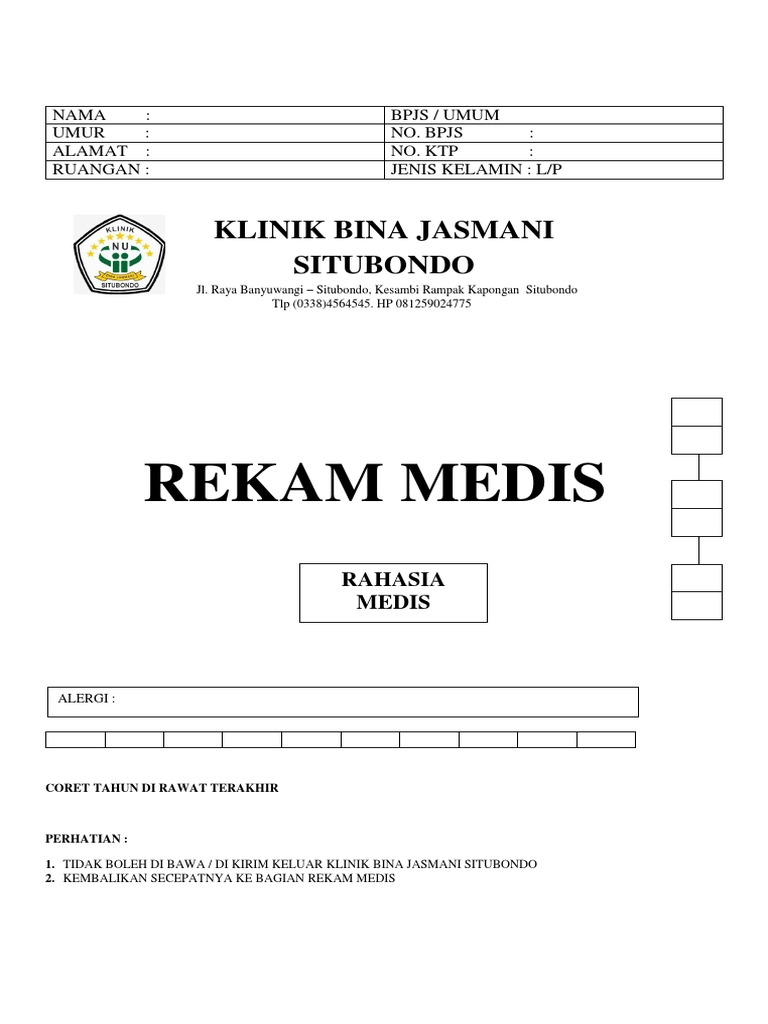 Form Rawat Inap Klinik Nu Bina Jasmani | PDF