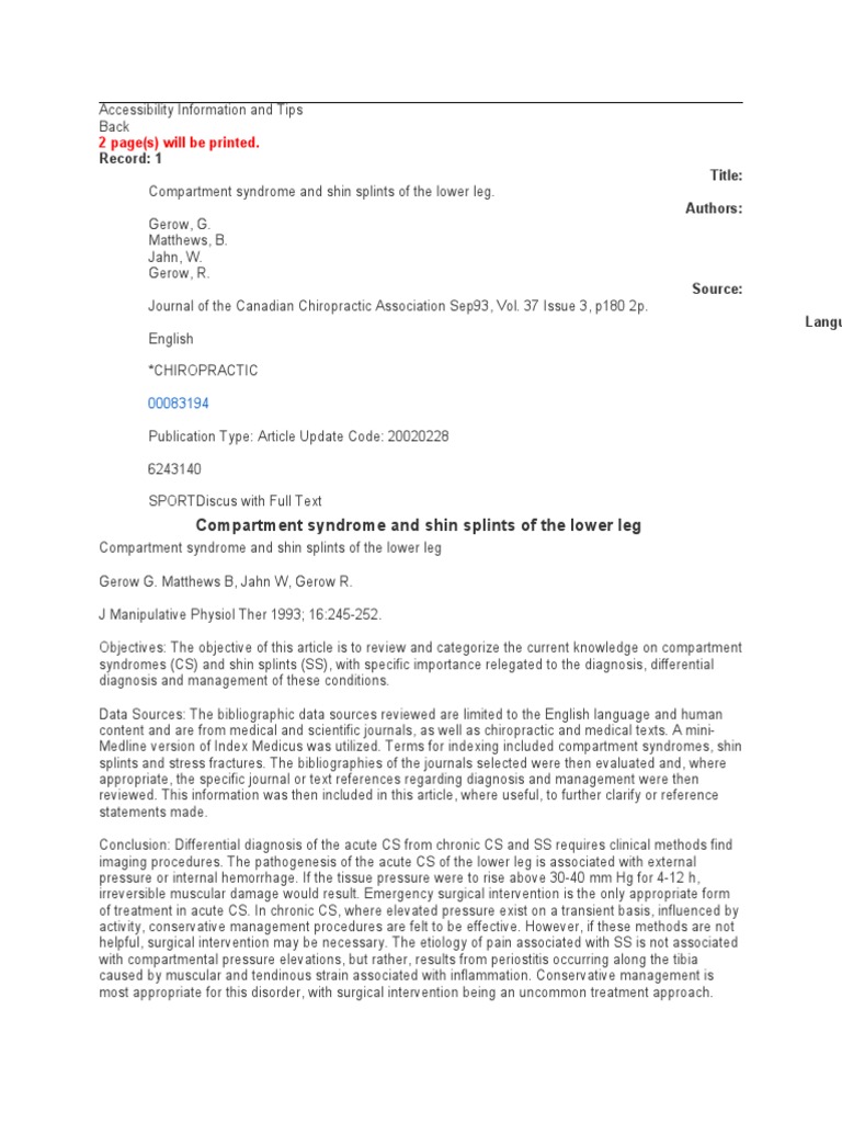 Compartment Syndrome and Shin Splints of The Lower Leg | PDF ...