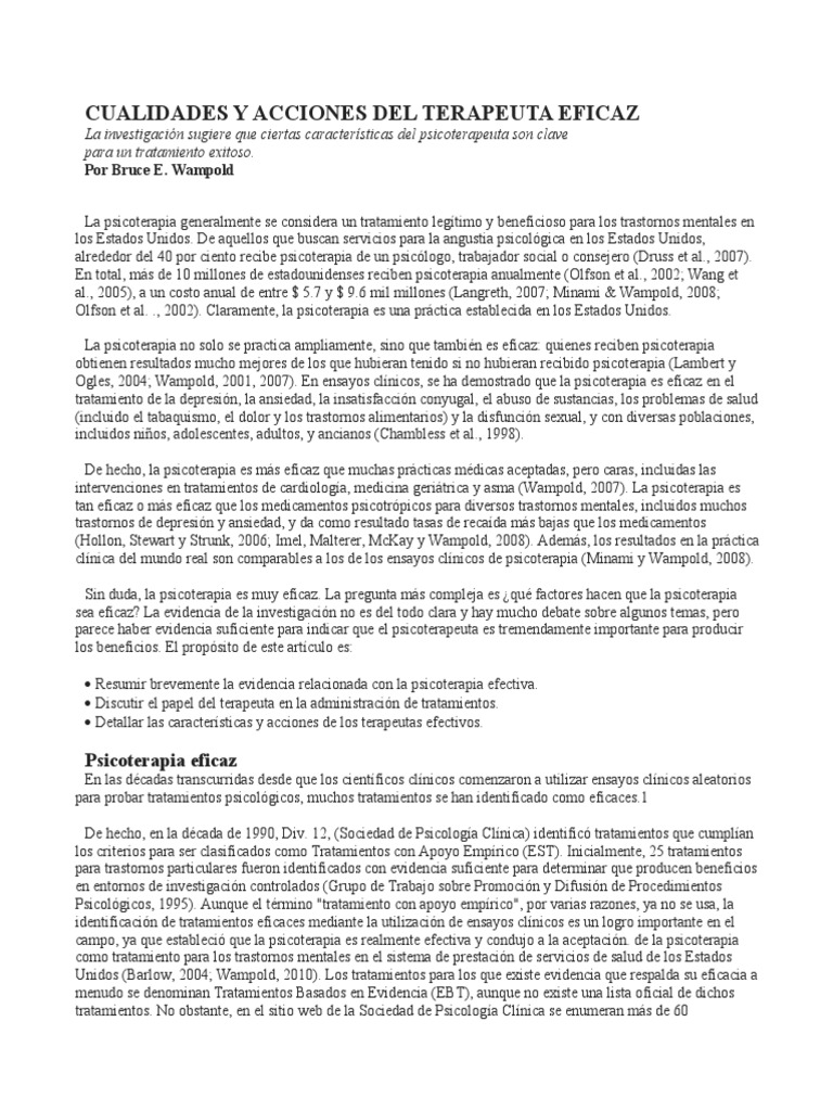 Cualidades y Acciones Del Terapueta Eficaz. Bruce E. Wampold | PDF ...
