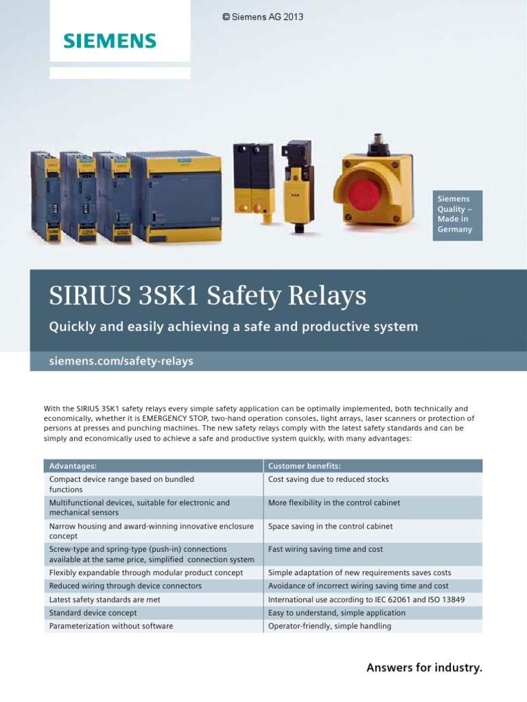 SIRIUS 3SK1 Safety Relays: Quickly and Easily Achieving A Safe and Productive System | PDF ...