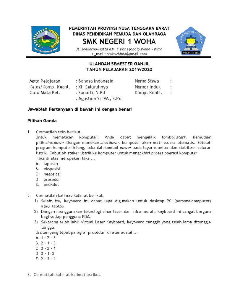 Soal B.indo Kelas 2 | PDF | Seni & Disiplin Bahasa | Sains & Matematika
