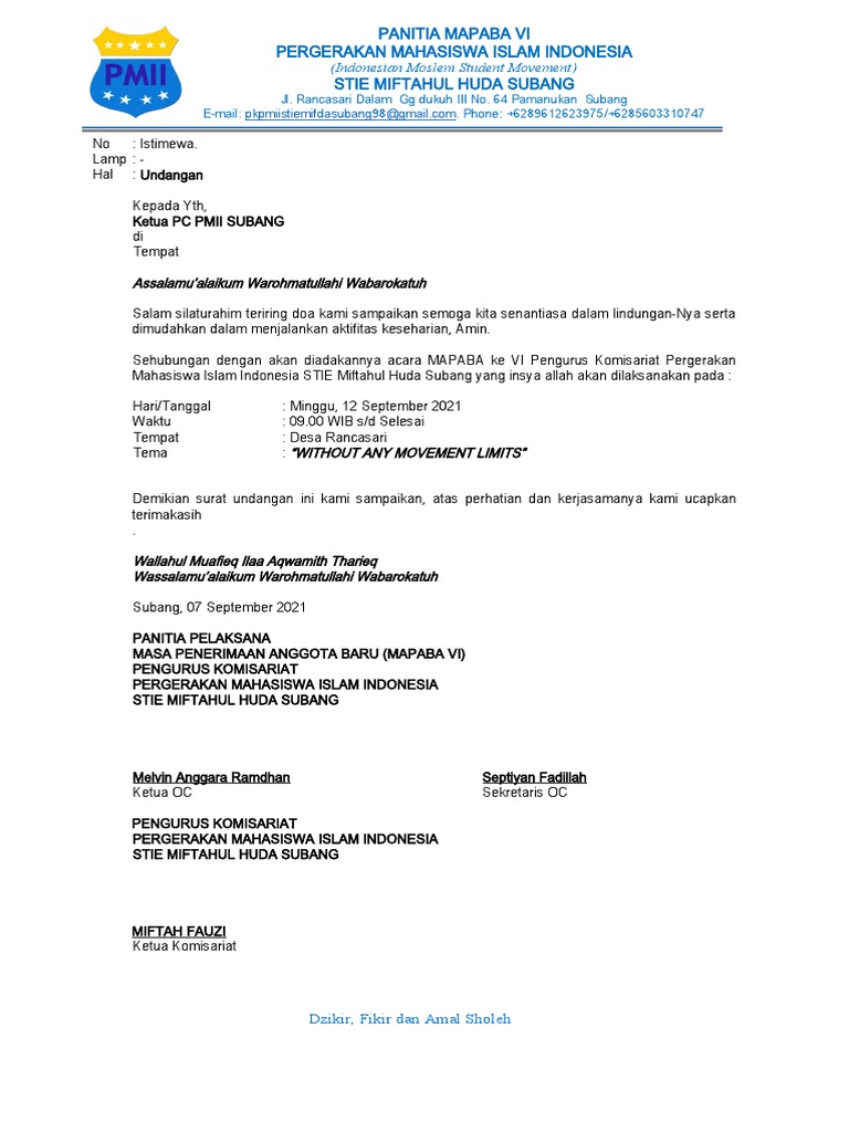 Surat Undangan Senior Pmii | PDF