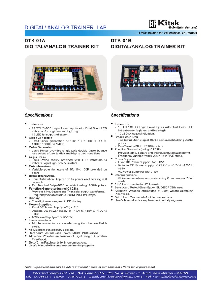 Digital/ Analog Trainer Lab: DTK-01A DTK-01B | PDF | Power Supply | Logic Gate