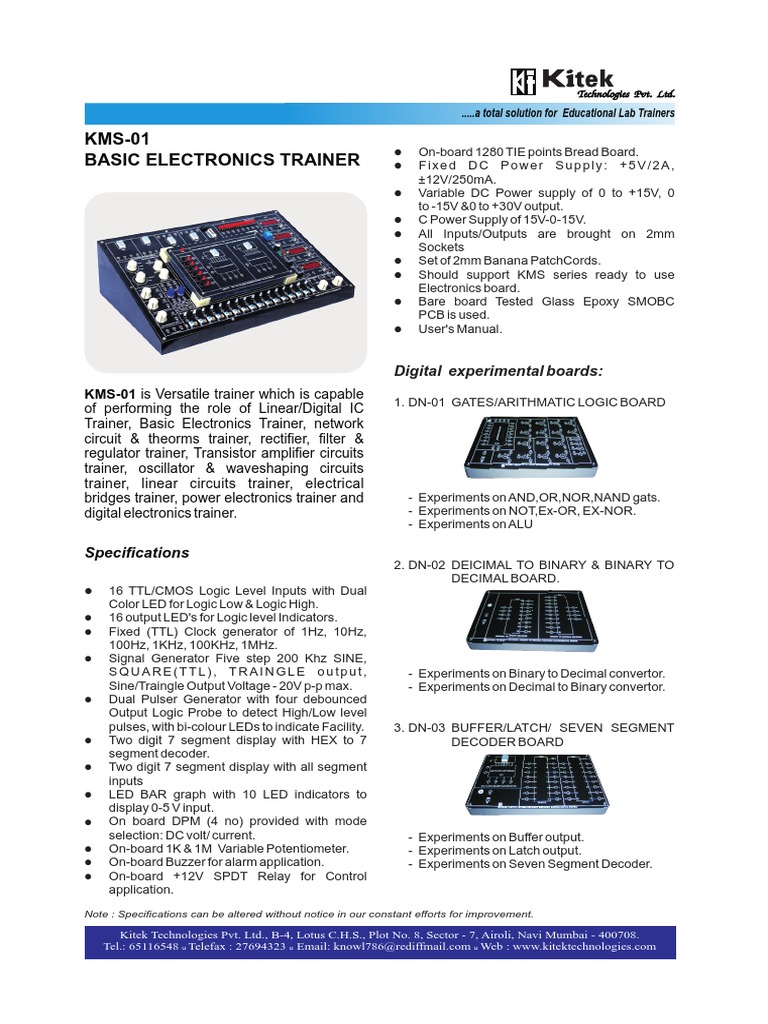 Basic Electronics Trainer KMS-01 | PDF | Logic Gate | Electronics