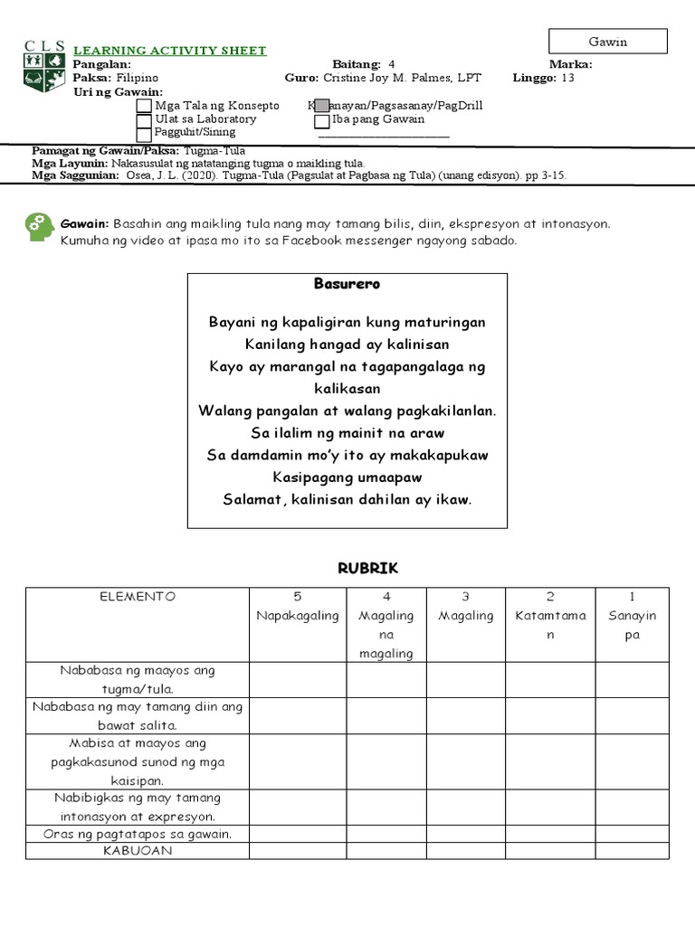 LAS FILIPINO 4 - WEEK 13 Asynchronous | PDF
