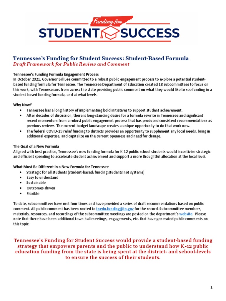Tennessee's Funding For Student Success Draft Formula Overview | PDF ...