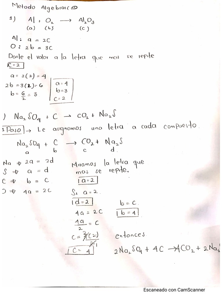 Balanceo Método Algebraico - Química | PDF