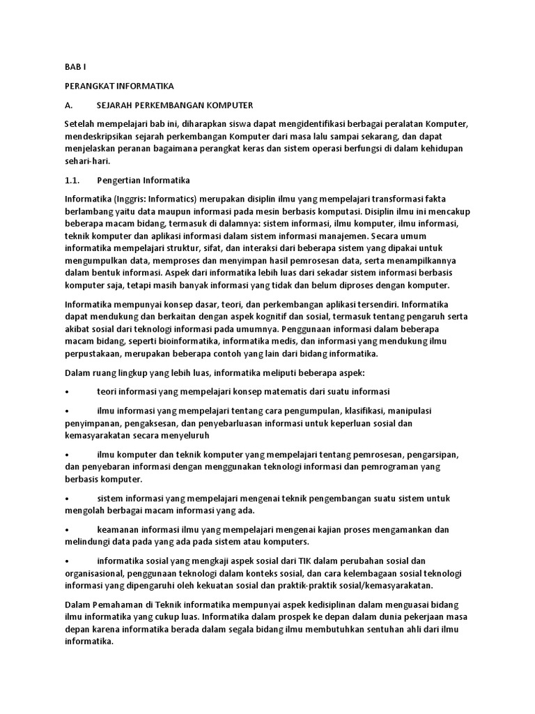 Bab 1 Informatika Kelas 7 | PDF | Komputer
