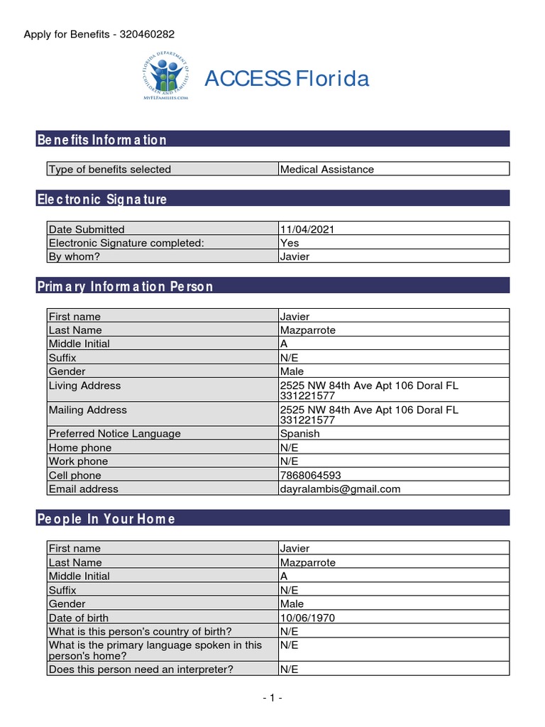 Access Florida Application Details 320460282 | PDF | Self Employment ...