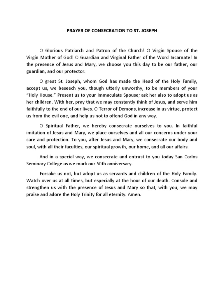 Prayer of Consecration To St. Joseph | PDF