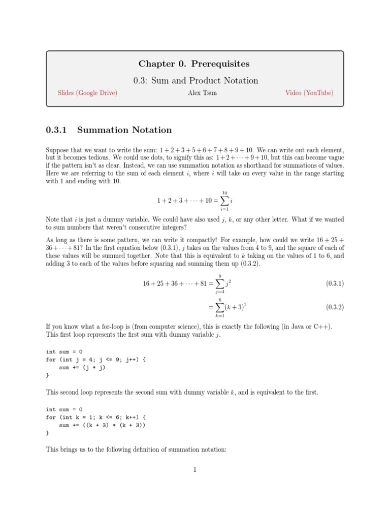 Chapter 0. Prerequisites 0.3: Sum and Product Notation: Slides (Google ...