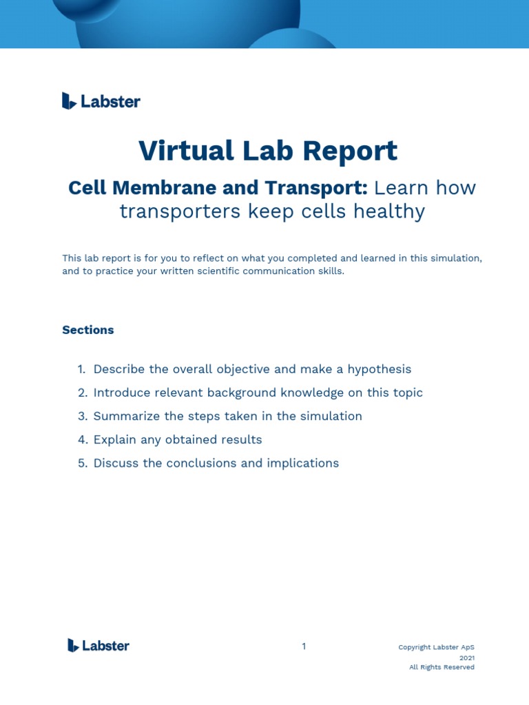 Virtual Lab Report: Cell Membrane and Transport: Learn How | PDF | Cell ...