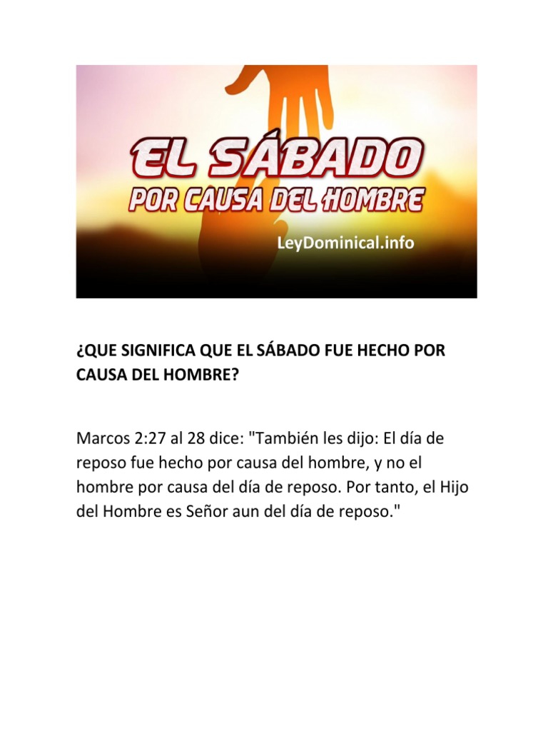 Que Significa Que El Sábado Fue Hecho Por Causa Del Hombre | PDF | Dios ...