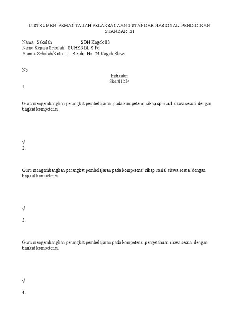 Instr. Pemantauan 8 SNP | PDF