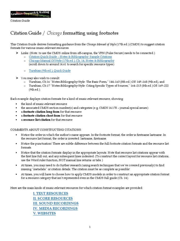 Citation Guide / Chicago Formatting Using Footnotes | PDF | Citation ...