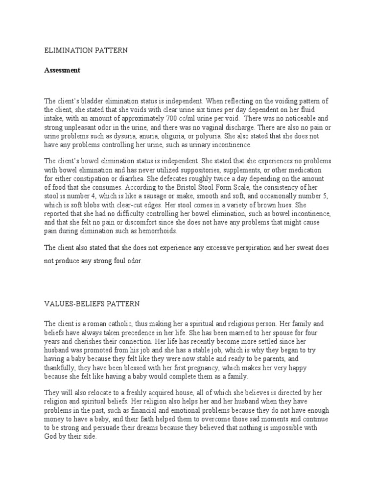 Elimination Pattern and Values-Beliefs Pattern | PDF | Urinary ...