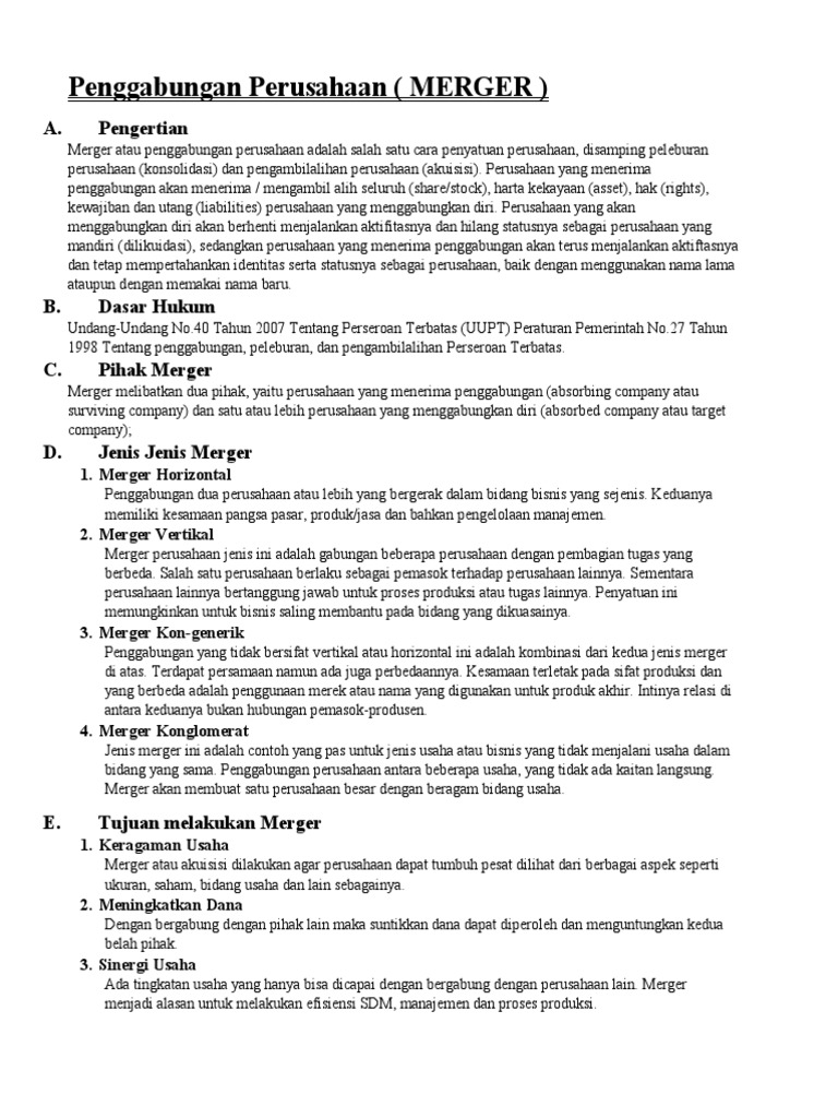 Pengertian dan Jenis Merger Perusahaan | PDF | Bisnis | Pengelolaan ...