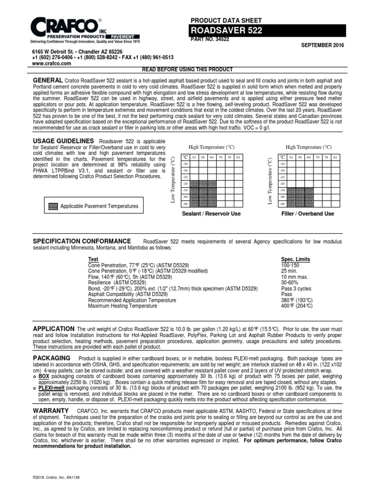 Crafco Roadsaver 522 PDS Sept 2016 | PDF | Road Surface | Packaging And ...