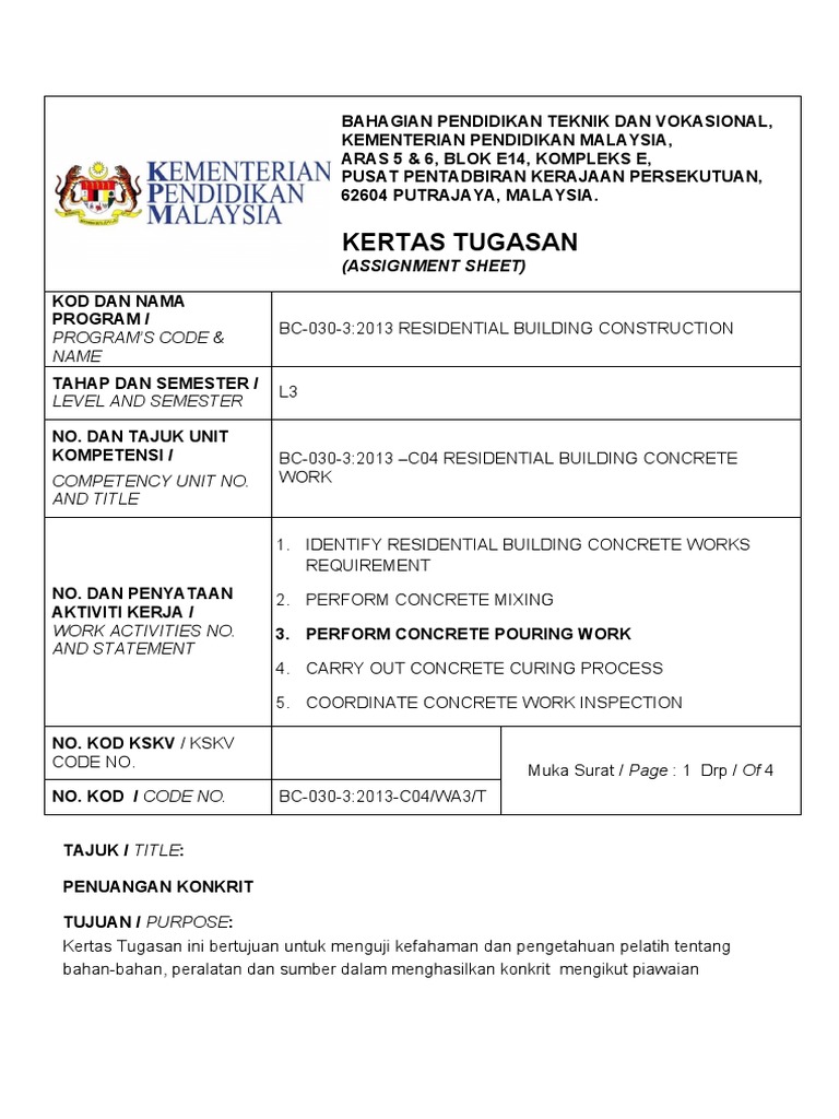 Kerja Tugasan (Concrete WTP 2022) | PDF