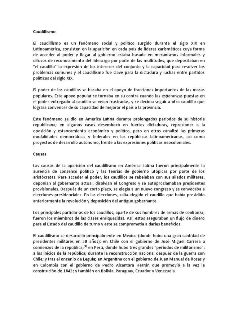 Caudillismo en América Latina: Orígenes y Efectos | PDF | America ...