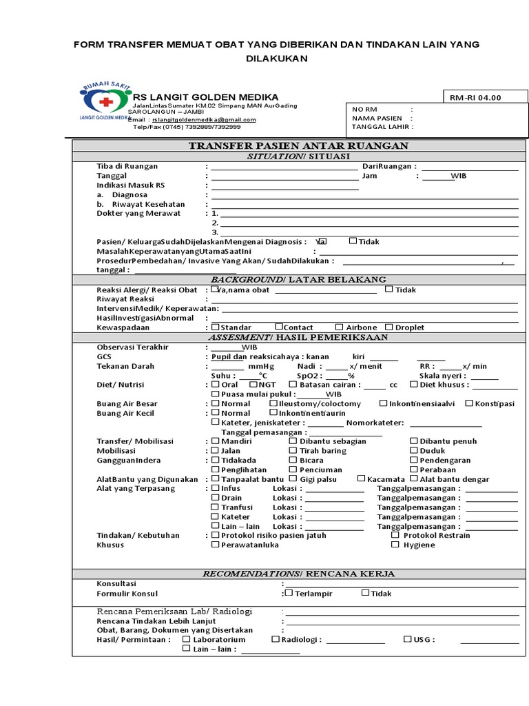 3.3.6 Form Transfer Memuat Obat Yang Diberikan Dan Tindakan Lain Yang ...