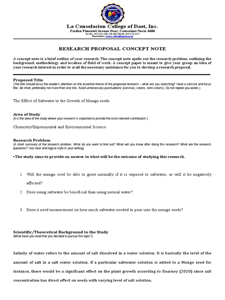 Concept Note - Experimental Research | PDF | Water | Seawater