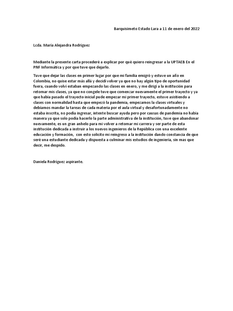 Carta de Reingreso | PDF