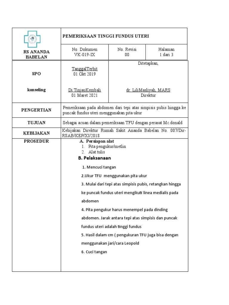 Sop Pengukuran Tfu | PDF | Kesehatan Holistik